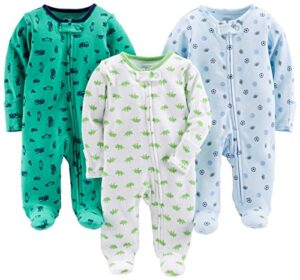 simple joys by carter's baby boys' 3-pack sleep and play, cars/dinosaur/sports pack, newborn