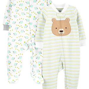 Simple Joys by Carter's Baby Neutral 2-Pack Cotton Footed Sleep and Play, White Bear/Turtle, 3-6 Months