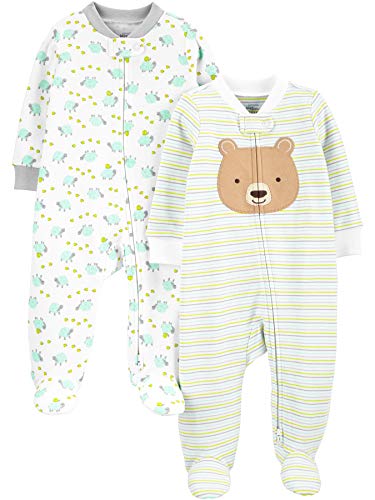 Simple Joys by Carter's Baby Neutral 2-Pack Cotton Footed Sleep and Play, White Bear/Turtle, 3-6 Months