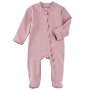 baby footed pajamas with mitten cuffs - unisex infant double ways zipper cotton footie pjs sleep 'n play jammies (purple, 0-3mos)