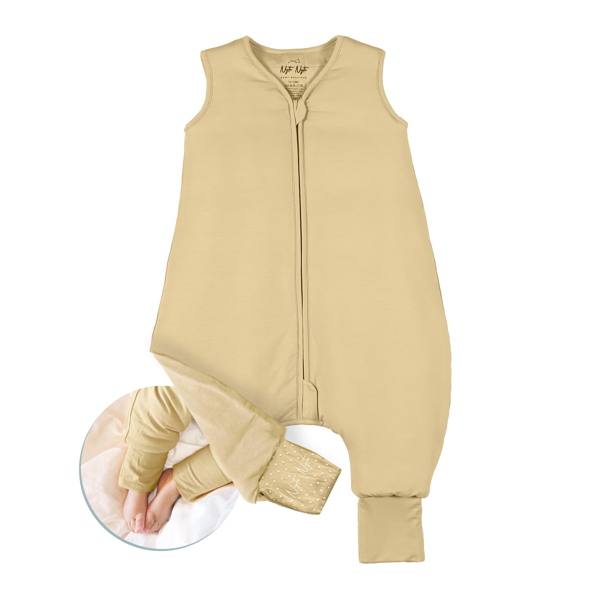 Nyte Nyte Baby - 1.-TOG Goldie, 0 to 6 Months, Sleeveless Sleep Sack, Soft Baby & Toddler Sleeping Sack, Breathable Sleep Sack with Adjustable Feet Cuffs & Anti-Slip Grip