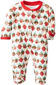 jojo maman bebe unisex-baby newborn funky robin sleepsuit, red, new born