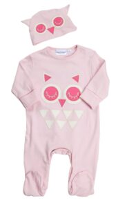 babies sleepsuit/sleep suit/babygro and hat set ~ rocket or owl design (0-3 months, owl)