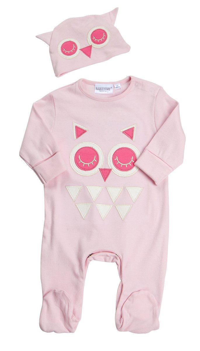 Babies Sleepsuit/Sleep Suit/Babygro and Hat Set ~ Rocket or Owl Design (0-3 Months, Owl)