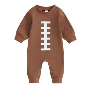 duanyozu newborn baby boy girl football outfit long sleeve romper jumpsuit infant game day outfit fall winter clothes (coffee-color, 3-6 months)