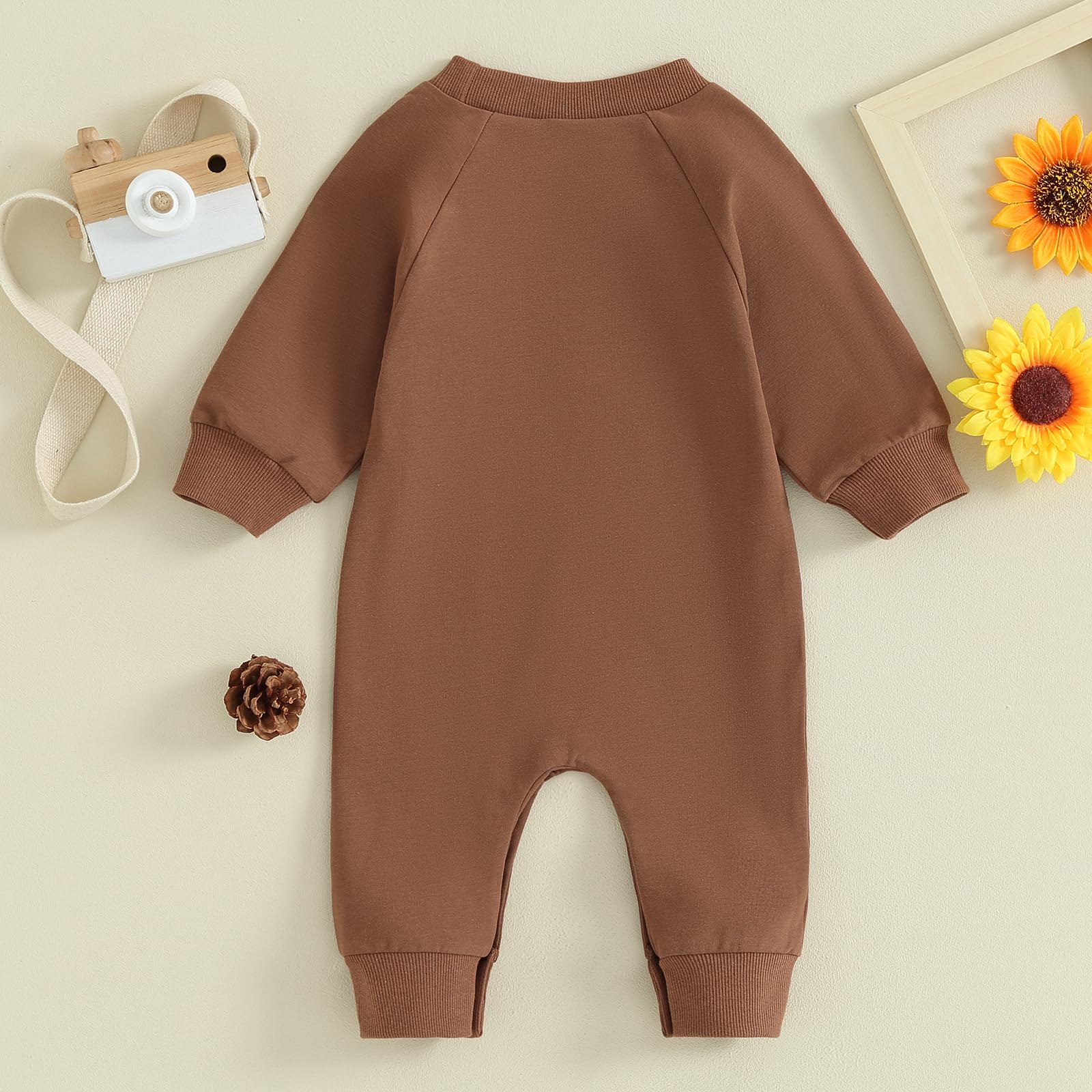 DuAnyozu Newborn Baby Boy Girl Football Outfit Long Sleeve Romper Jumpsuit Infant Game Day Outfit Fall Winter Clothes (coffee-color, 3-6 Months)