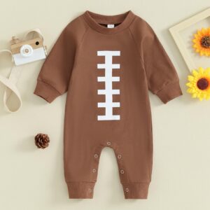 DuAnyozu Newborn Baby Boy Girl Football Outfit Long Sleeve Romper Jumpsuit Infant Game Day Outfit Fall Winter Clothes (coffee-color, 3-6 Months)