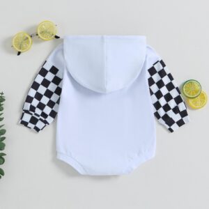 xiqaalombvt Mamas Boy Infant Baby Fall Clothes Hoodie Pullover Sweatshirt Romper Color Block Long Sleeve Romper Outfit (Mamas Boy Black Checkered, 6-12 Months)