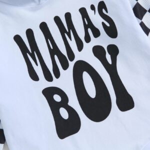 xiqaalombvt Mamas Boy Infant Baby Fall Clothes Hoodie Pullover Sweatshirt Romper Color Block Long Sleeve Romper Outfit (Mamas Boy Black Checkered, 6-12 Months)