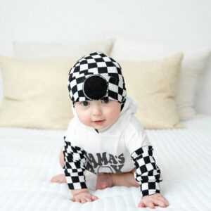 xiqaalombvt Mamas Boy Infant Baby Fall Clothes Hoodie Pullover Sweatshirt Romper Color Block Long Sleeve Romper Outfit (Mamas Boy Black Checkered, 6-12 Months)