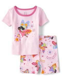 the children's place baby toddler girl sleeve top and shorts snug fit 100% cotton 2 piece pajama set, fairy pink, 3-6 months