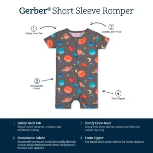 Gerber Unisex Baby Buttery Soft Short Sleeve Romper with Viscose Made from Eucalyptus, Space, 12 Months