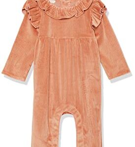 Mud Pie Baby Girl Velour Footed Sleeper and Headband Set, Peach, 6-9 Months