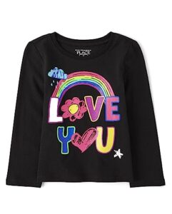 the children's place baby toddler girls long sleeve graphic t-shirt, love you, 12-18 months