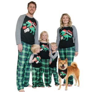 iffei family matching pajamas set christmas dinosaur and green plaid print long-sleeve sleepwear pet