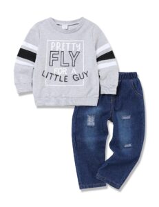 oklady boy clothes 5t 6t long sleeve letter sweatshirts top and ripped jeans pants toddler boys fall winter outfits