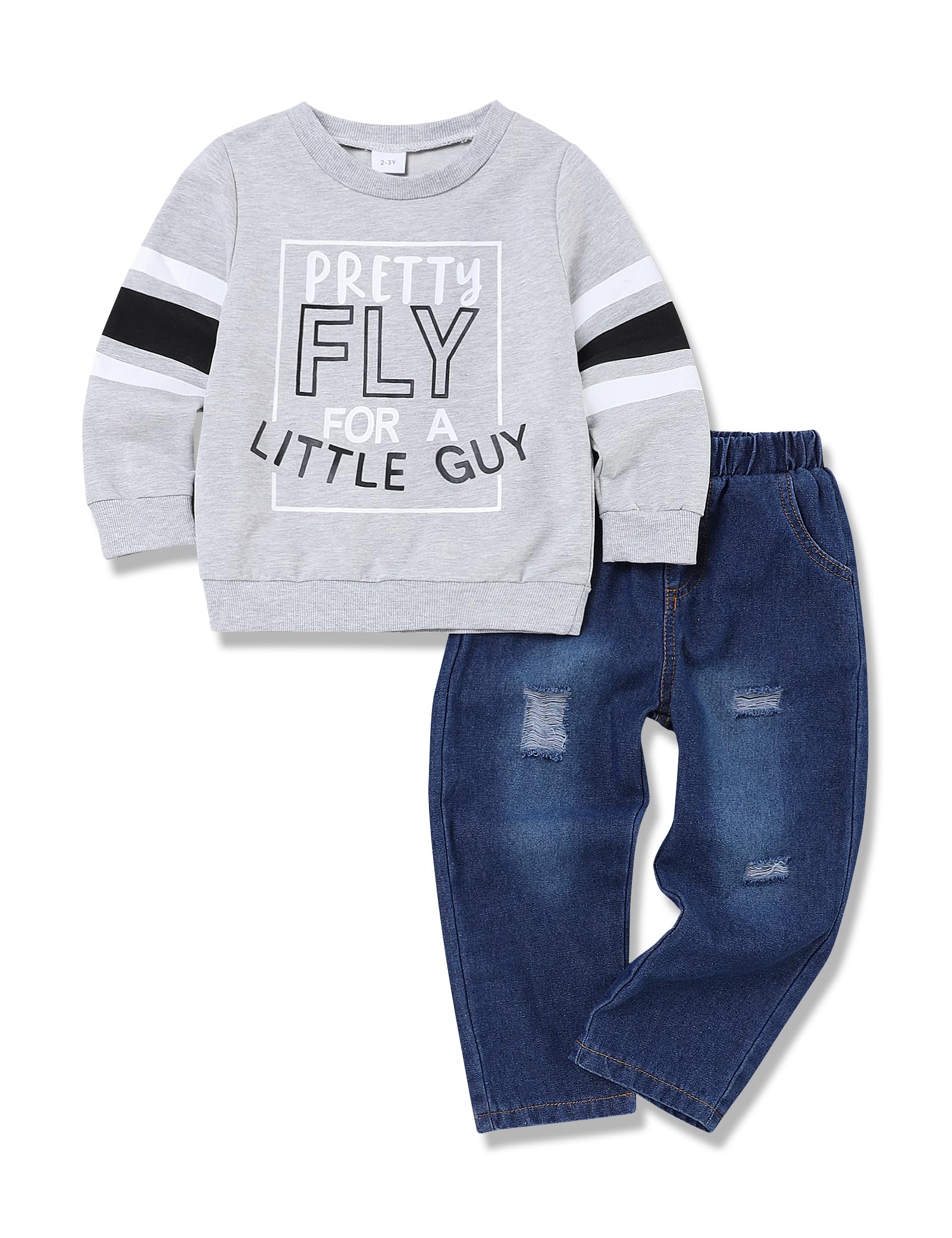 oklady Boy Clothes 5T 6T Long Sleeve Letter Sweatshirts Top and Ripped Jeans Pants Toddler Boys Fall Winter Outfits