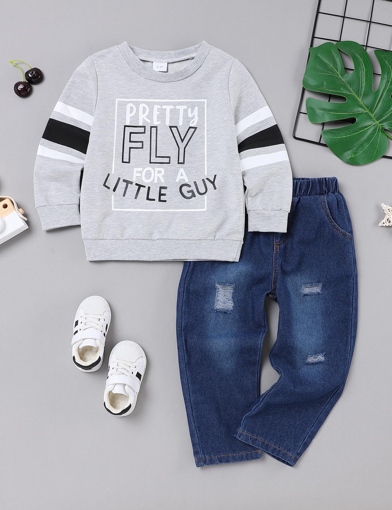 oklady Boy Clothes 5T 6T Long Sleeve Letter Sweatshirts Top and Ripped Jeans Pants Toddler Boys Fall Winter Outfits