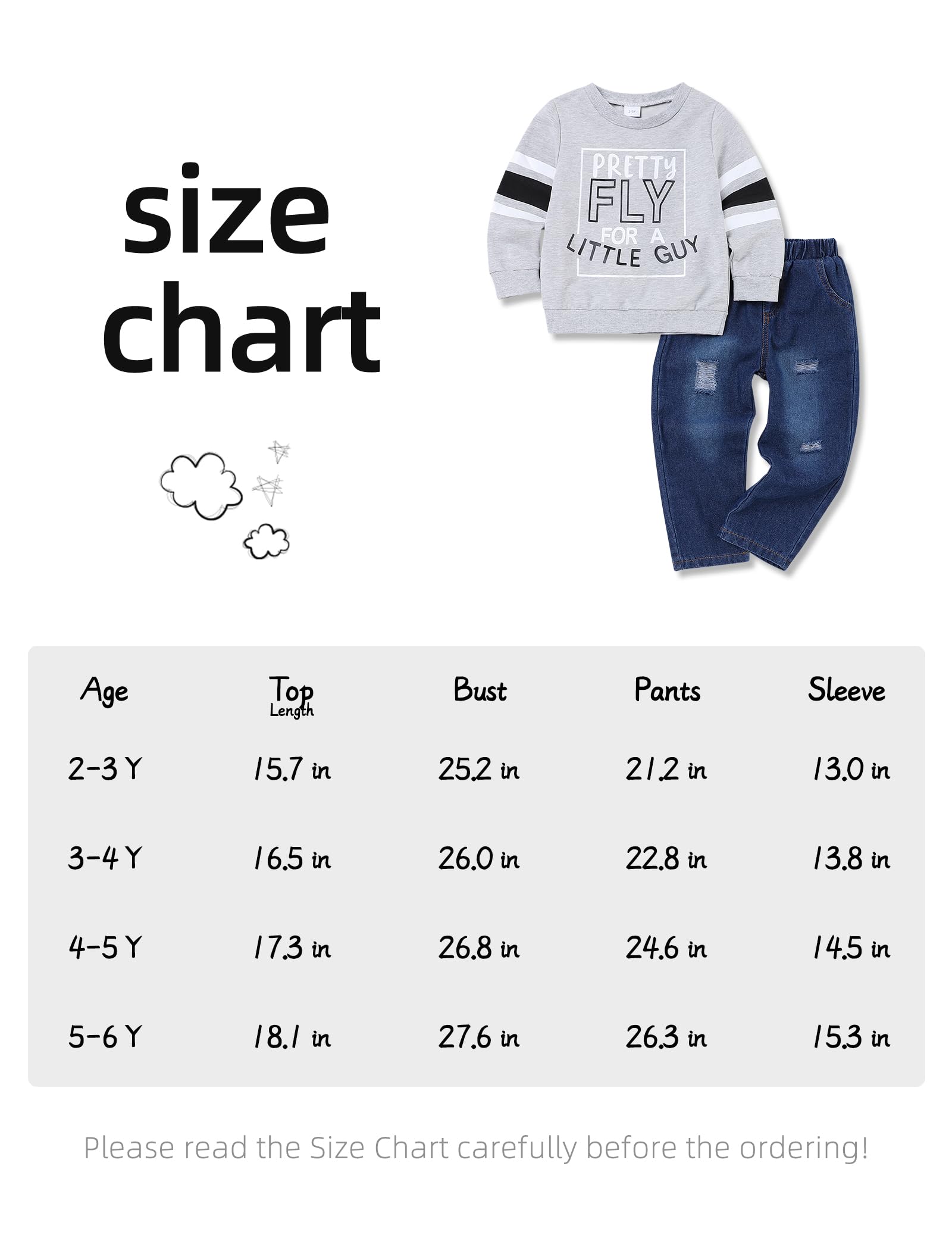 oklady Boy Clothes 5T 6T Long Sleeve Letter Sweatshirts Top and Ripped Jeans Pants Toddler Boys Fall Winter Outfits