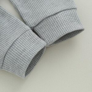 One opening 0-3T Toddler Baby Boy Clothes Patchwork Waffle Sweatshirt Pullover Shirt Top Long Pants Infant Boy Fall Winter Outfit (Gray, 0-6 months)