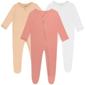 guisby rayon made from bamboo baby footed pajamas, two way zipper long sleeve sleeper 3pcs 12-18 months