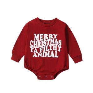 kodaruber infant baby girl boy christmas outfit letter print sweatshirt romper newborn long sleeve onesie fall winter clothes(wine red,6-12 months)