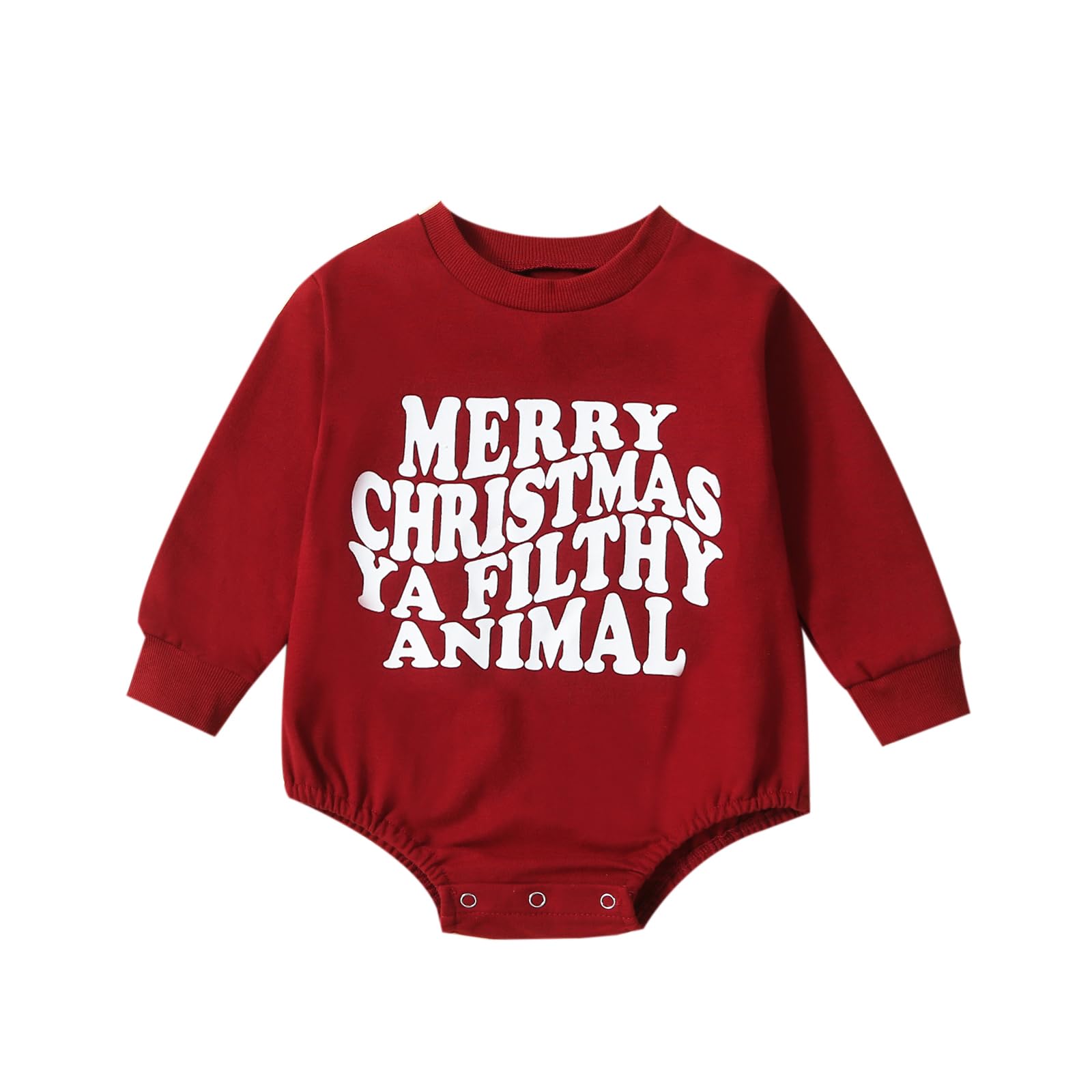 Kodaruber Infant Baby Girl Boy Christmas Outfit Letter Print Sweatshirt Romper Newborn Long Sleeve Onesie Fall Winter Clothes(Wine Red,6-12 Months)