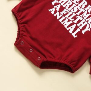 Kodaruber Infant Baby Girl Boy Christmas Outfit Letter Print Sweatshirt Romper Newborn Long Sleeve Onesie Fall Winter Clothes(Wine Red,6-12 Months)