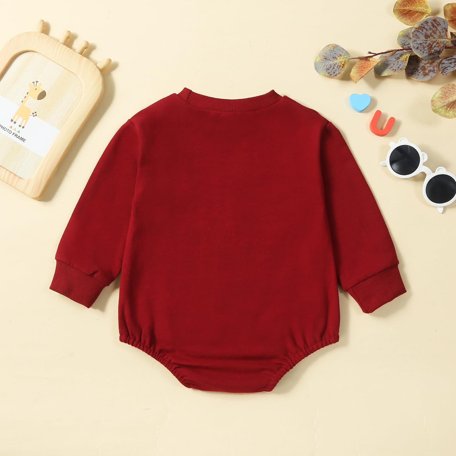 Kodaruber Infant Baby Girl Boy Christmas Outfit Letter Print Sweatshirt Romper Newborn Long Sleeve Onesie Fall Winter Clothes(Wine Red,6-12 Months)