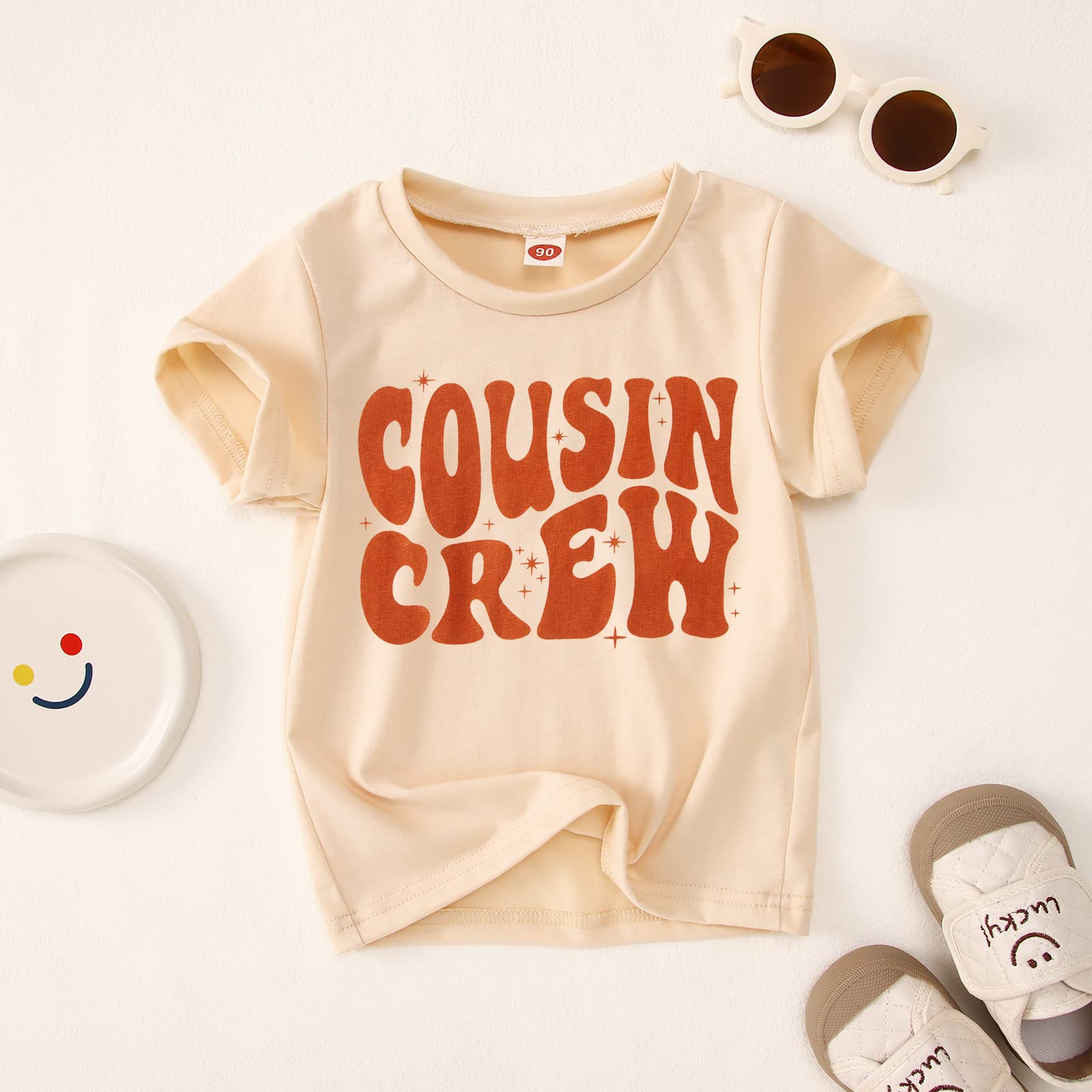 MODNTOGA Toddler Baby Boy Cousin Crew Tee Tops Kids Boy Girl Funny Letter Print T-Shirt Short Sleeve Family Matching Outfit (Beige, 12-18 Months)