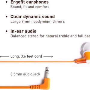 Panasonic ErgoFit In-Ear Earbud Headphones RP-HJE120-D (Orange) Dynamic Crystal Clear Sound, Ergonomic Comfort-Fit