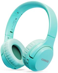 konnao kids headphones wireless 60h, foldable on ear headphone with mic, volume limiter 85db/94db wireless & wired headphones, over-ear headphone for kid adult school online class travel, green