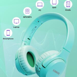 KONNAO Kids Headphones Wireless 60H, Foldable On Ear Headphone with MIC, Volume Limiter 85dB/94dB Wireless & Wired Headphones, Over-Ear Headphone for Kid Adult School Online Class Travel, Green