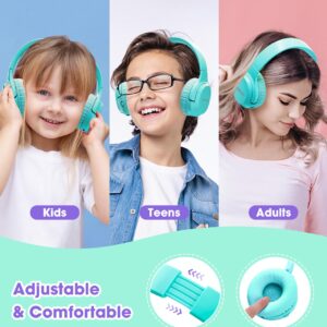 KONNAO Kids Headphones Wireless 60H, Foldable On Ear Headphone with MIC, Volume Limiter 85dB/94dB Wireless & Wired Headphones, Over-Ear Headphone for Kid Adult School Online Class Travel, Green