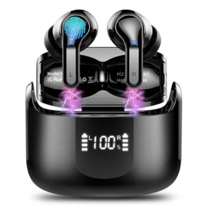 wireless earbud, bluetooth headphones 5.3 new 40h ear buds bass stereo earphones noise cancelling earbud with 4 enc mic in-ear bluetooth earbud usb-c led display ip7 waterproof sport for android ios