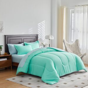 uozzi bedding teal king comforter set 7 pieces bed in a bag with spring comforter king size,blue sheets, pillowcases & shams reversible soft all season bed set