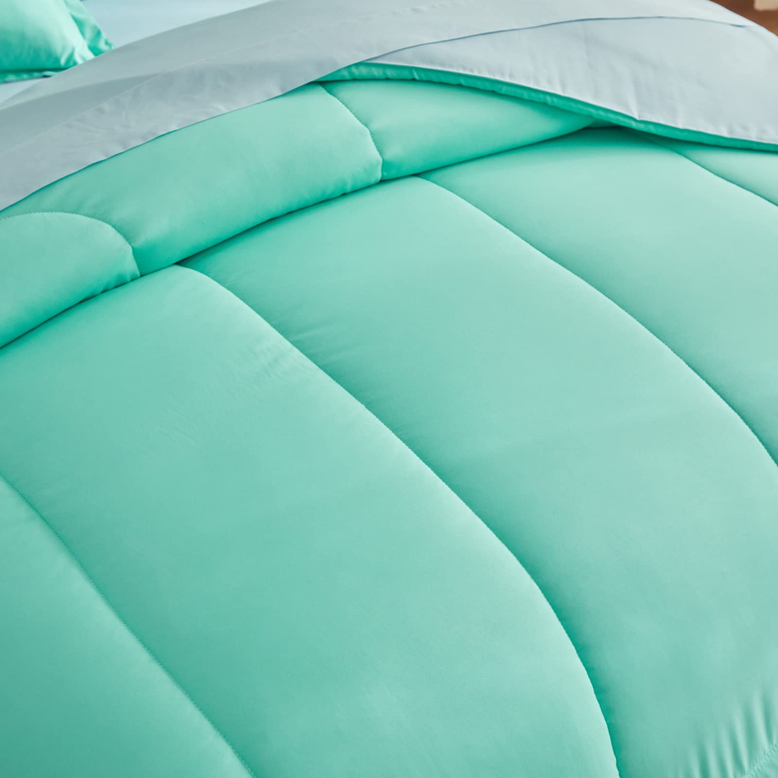 UOZZI BEDDING Teal King Comforter Set 7 Pieces Bed in a Bag with Spring Comforter King Size,Blue Sheets, Pillowcases & Shams Reversible Soft All Season Bed Set