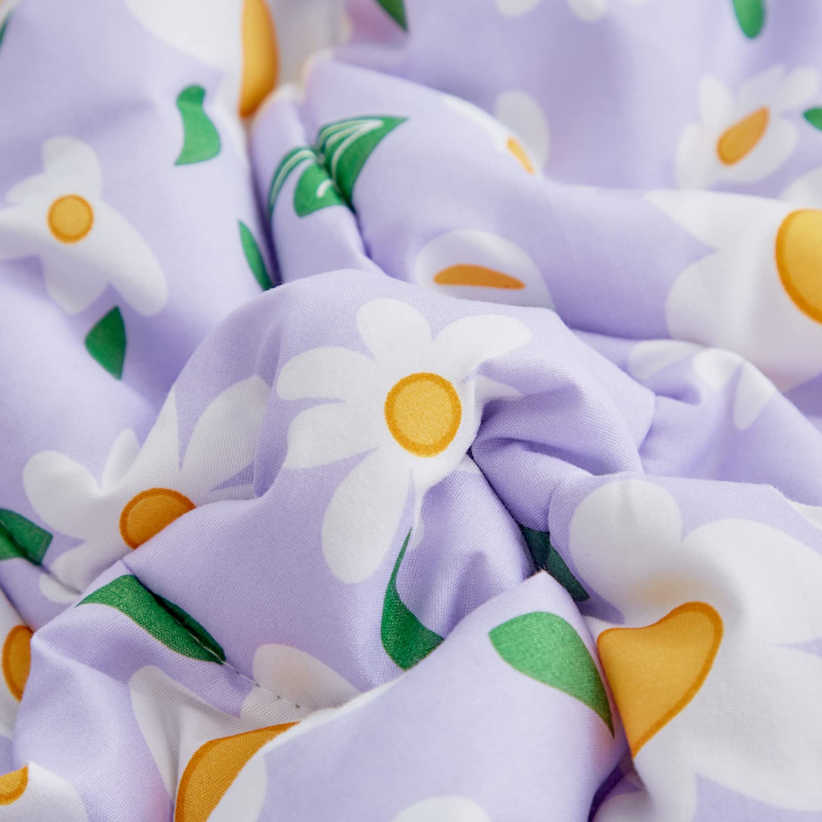 UOZZI BEDDING 4 Pieces White Girls Toddler Bedding Set Purple Floral Style - Includes Adorable Quilted Flower Comforter, Green Plaid Fitted Sheet, Top Sheet, and Pillow Case for Girls Bed