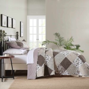 Boryard 3-Piece Queen Quilt Set, Lightweight Soft Warm Full Size Quilt Bedspread Coverlet (90x90 inches) with 2 Pillow Shams (20x26 inches) for All Season, Brown Plaid