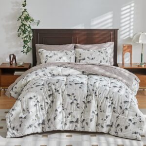 botanical comforter sheet set white flower bed in a bag 7 pieces queen size bedding set (1 comforter 2 pillow shams 1 flat sheet 1 fitted sheet 2 pillowcases)