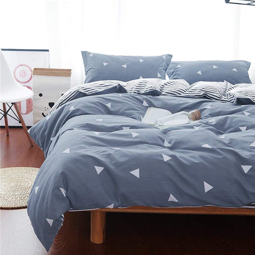 3 Pieces Duvet Cover Set Blue Gray with White Triangles - Ultra Soft and Easy Care Design Summer Bedding Duvet Cover Queen Size 90x90+ 2 Pillow Shams- 800 TC with Zipper Closure 4 Corner Ties