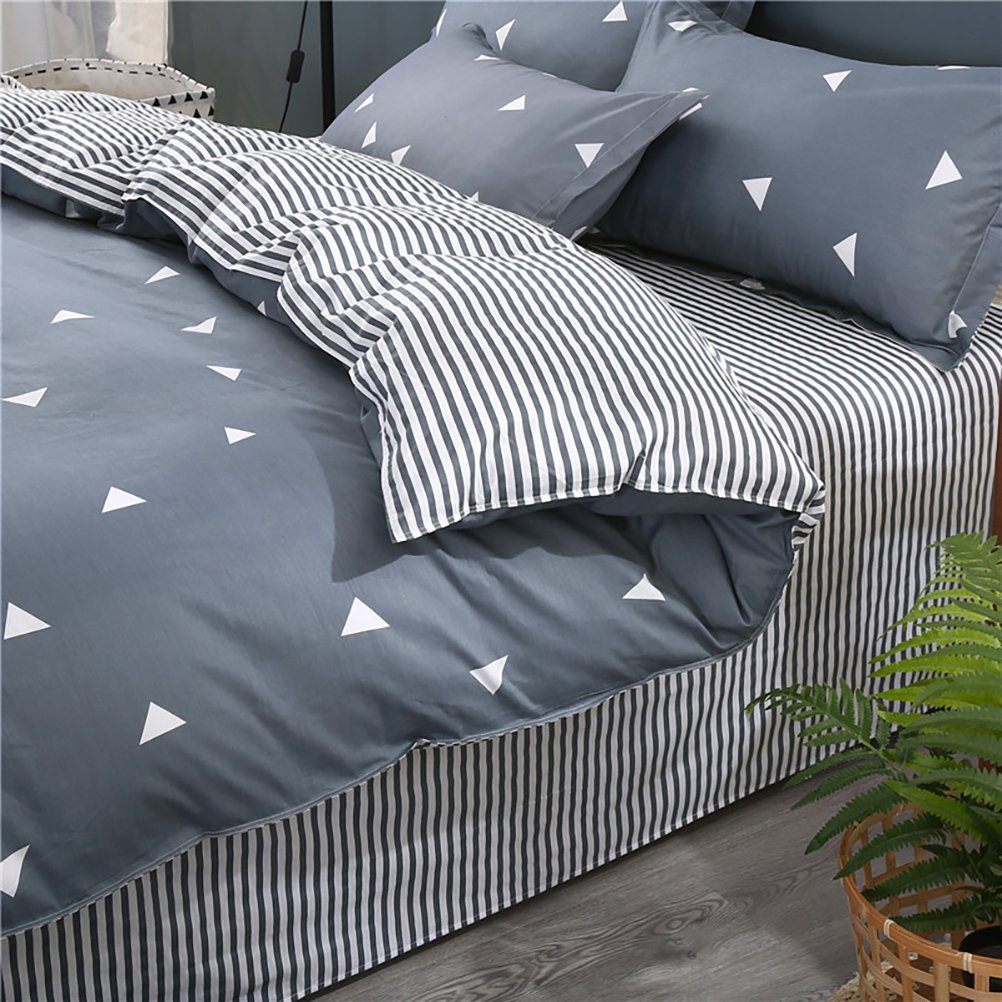 3 Pieces Duvet Cover Set Blue Gray with White Triangles - Ultra Soft and Easy Care Design Summer Bedding Duvet Cover Queen Size 90x90+ 2 Pillow Shams- 800 TC with Zipper Closure 4 Corner Ties