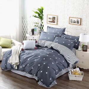 3 Pieces Duvet Cover Set Blue Gray with White Triangles - Ultra Soft and Easy Care Design Summer Bedding Duvet Cover Queen Size 90x90+ 2 Pillow Shams- 800 TC with Zipper Closure 4 Corner Ties