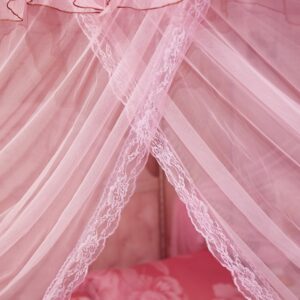 UOZZI BEDDING 4 Corners Post Pink Canopy Bed Curtain for Girls & Adults - Cute Cozy Drape Square Netting for Twin Bed - 4 Opening 58" W x 80" L Mosquito Net - Princess Bedroom Decoration