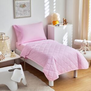 pink quilted toddler bedding set 4 pieces summer toddler bed quilt set includes toddler size bedspread, flat sheet, fitted sheet and pillowcase