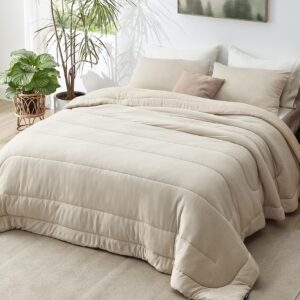 bedsure queen comforter set - cooling and warm bed set, linen reversible all season cooling comforter, 3 pieces, 1 queen size comforter (88"x88") and 2 pillow cases (20"x26")