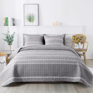 andency grey quilt set queen (90x96 inch), 3 pieces(1 striped triangle printed quilt and 2 pillowcases), bohemian summer lightweight reversible microfiber bedspread coverlet sets