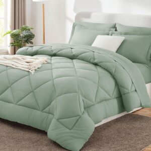 cozylux queen comforter set with sheets 7 pieces bed in a bag sage green all season bedding sets with comforter, pillow shams, flat sheet, fitted sheet and pillowcases