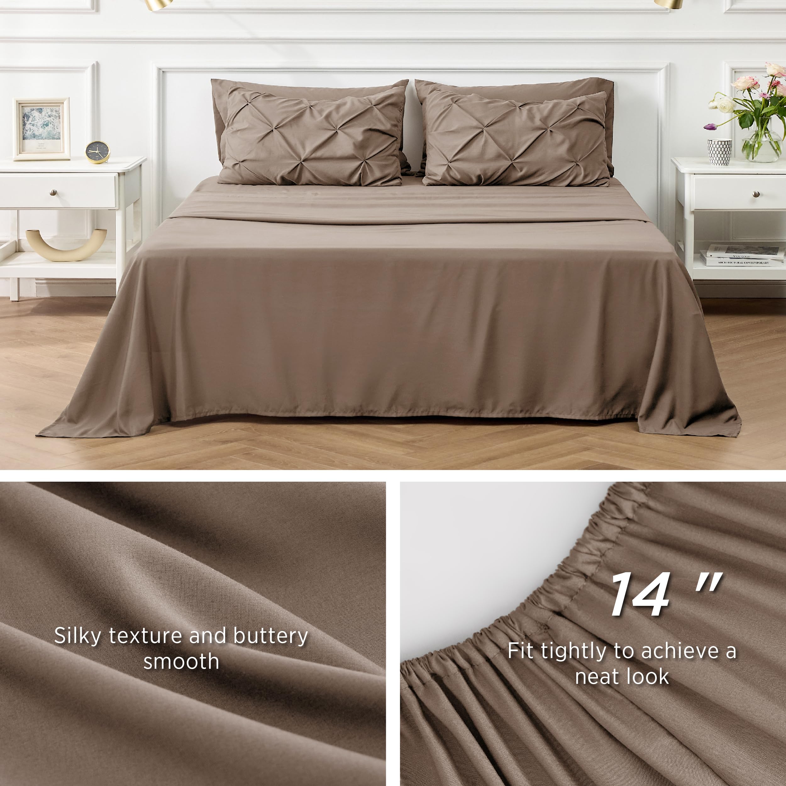 Bedsure Brown Comforter Set Queen - Bed in a Bag Queen 7 Pieces, Pintuck Beddding Sets Brown Bed Set with Comforter, Sheets, Pillowcases & Shams