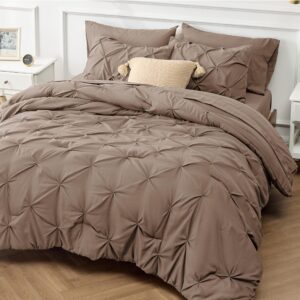 Bedsure Brown Comforter Set Queen - Bed in a Bag Queen 7 Pieces, Pintuck Beddding Sets Brown Bed Set with Comforter, Sheets, Pillowcases & Shams